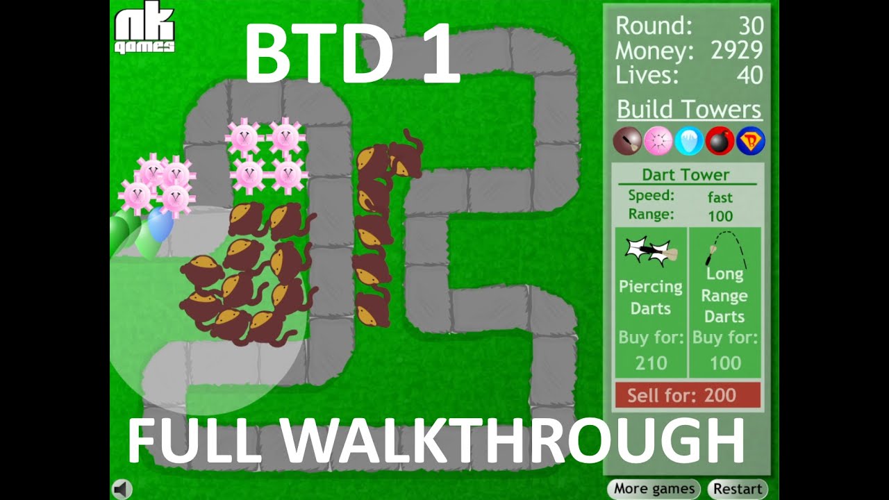 Bloons Tower Defense 1 Walkthrough 100% No Lives Lost - YouTube