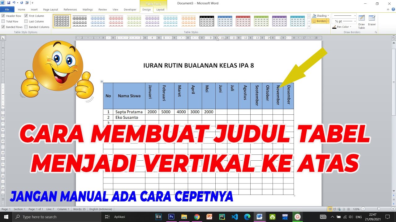 Cara Membuat Judul Tabel Vertikal di Microsoft Word - YouTube