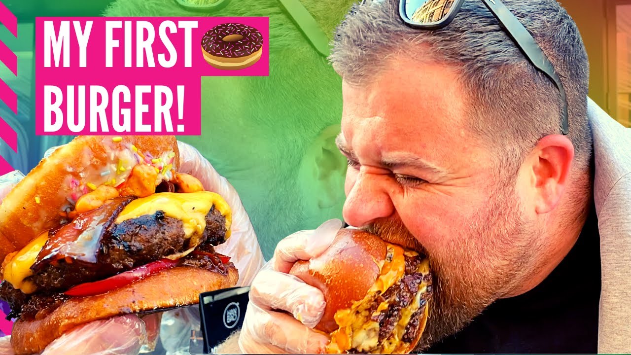 I TRY MY FIRST EVER DOUGHNUT BURGER! - YouTube