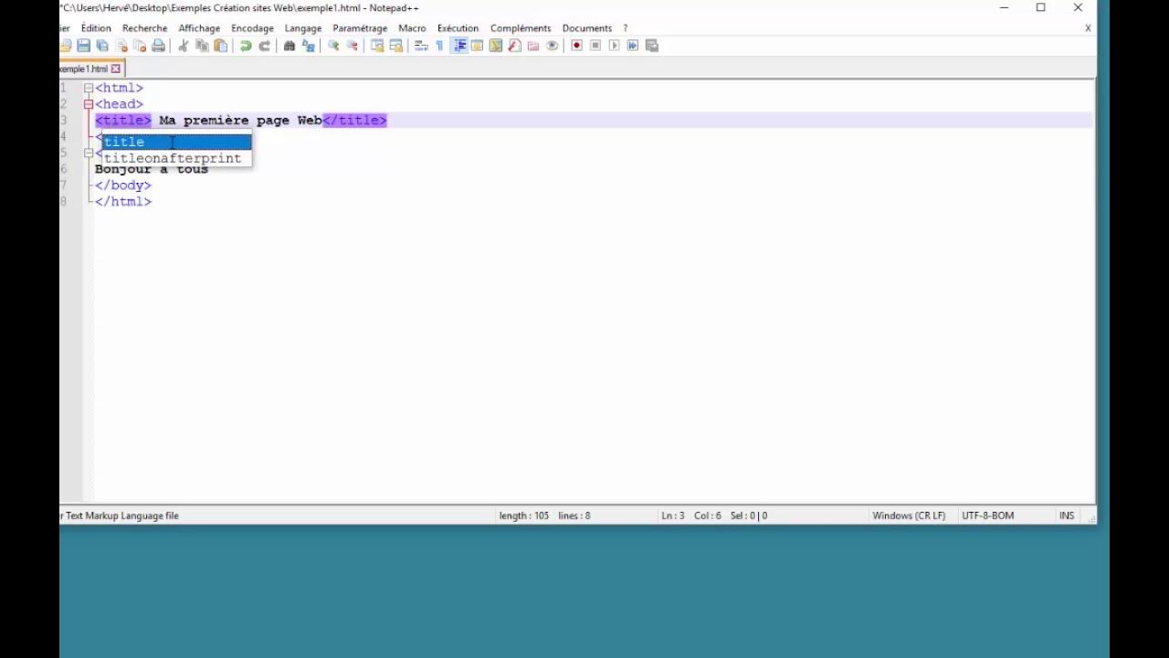 Site Web 1 - Html - Première Page - Avec Notepad++ - Youtube