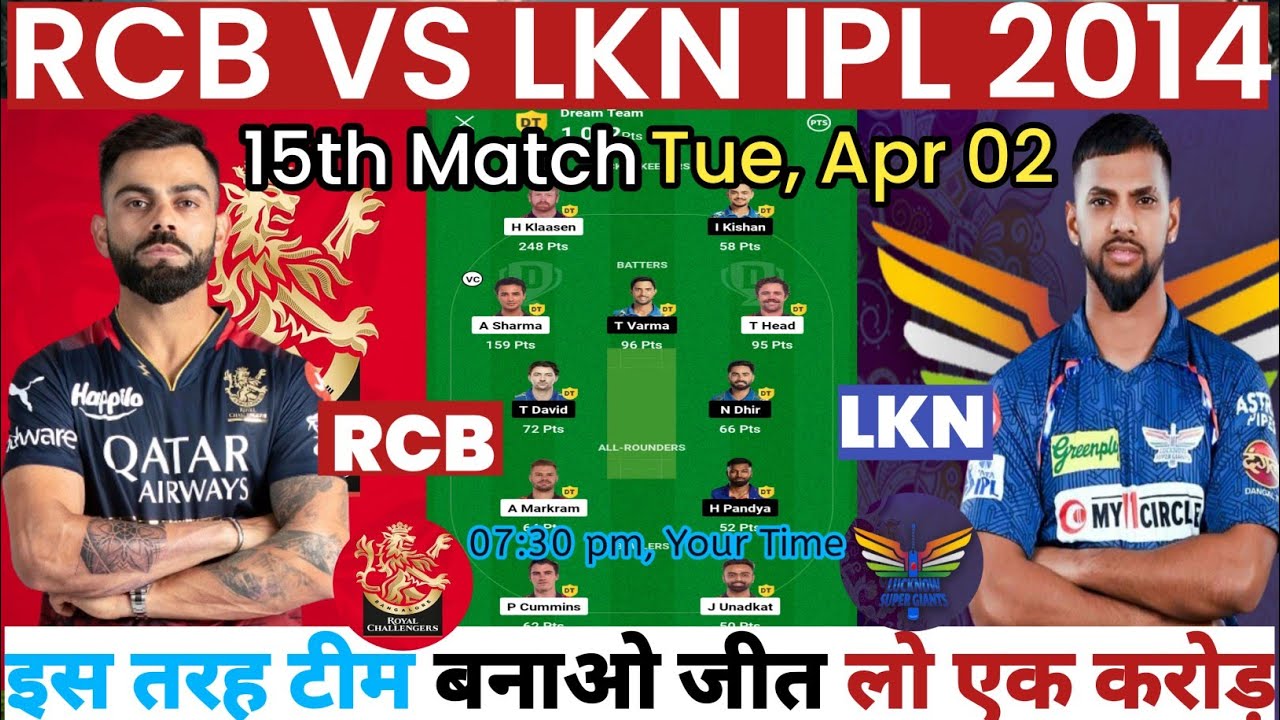 RCB vs LKN IPL 2024 15th Match Dream 11 Team Dream 11 prediction - YouTube