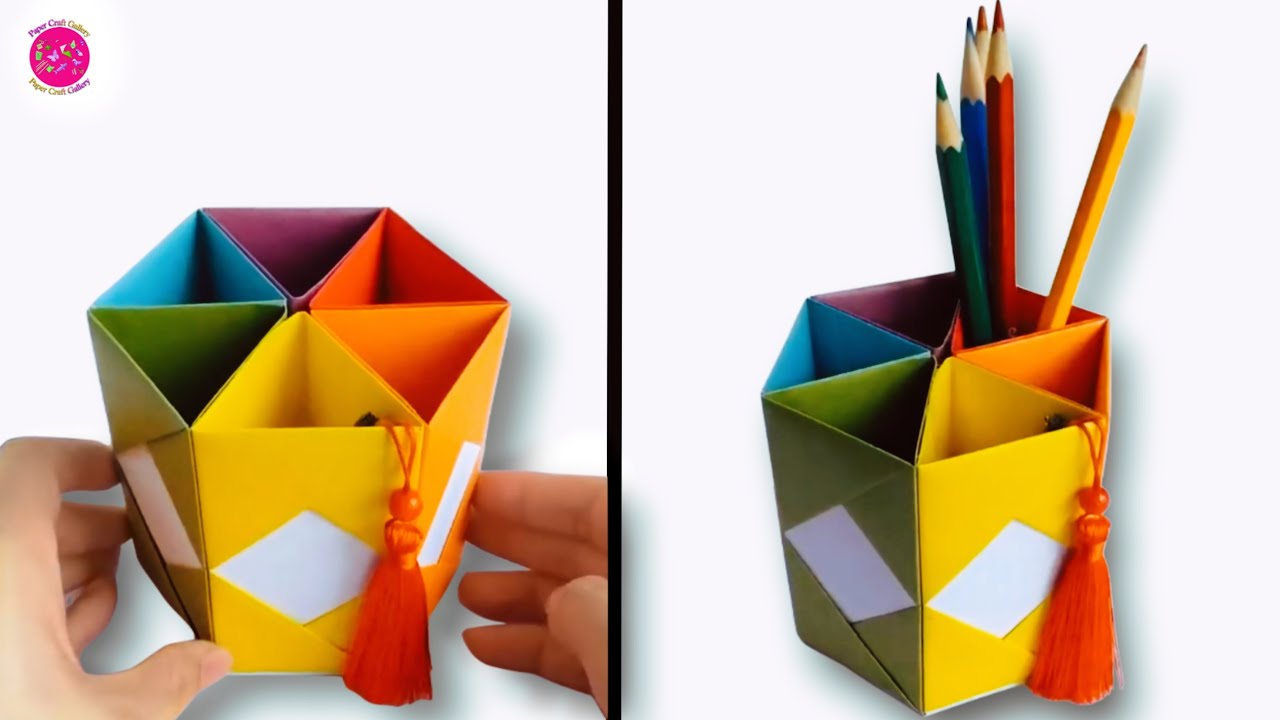 How to Make Pen Stand | Origami Pen Holder | Paper Pencil Holder ...