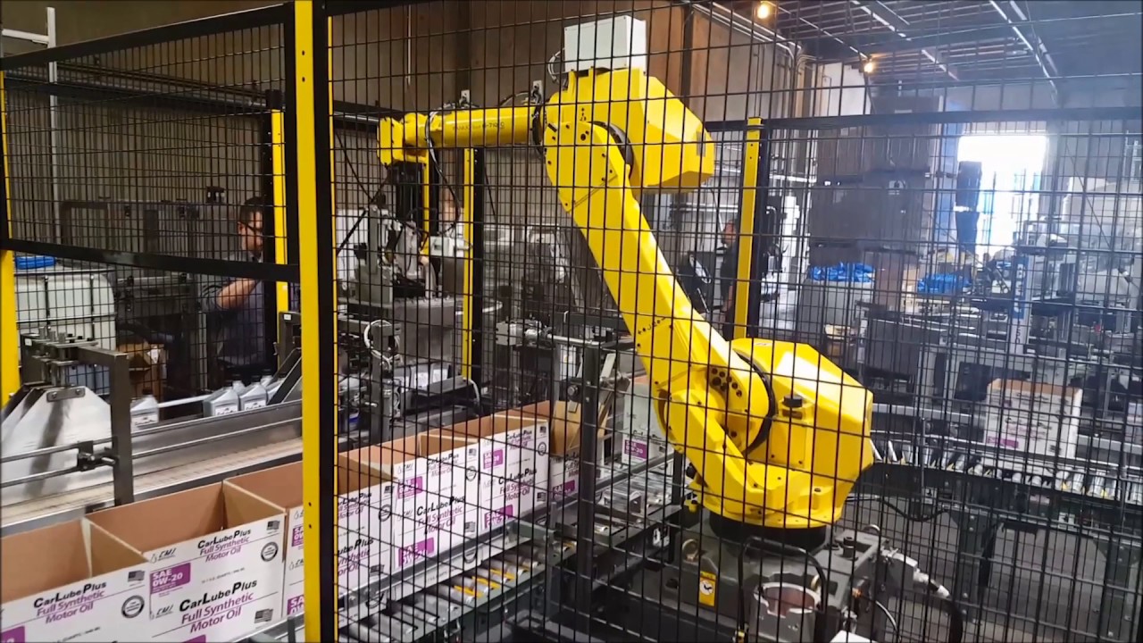 Robotic Case Packing System for Motor Oil Quart & Gallon Bottles ...