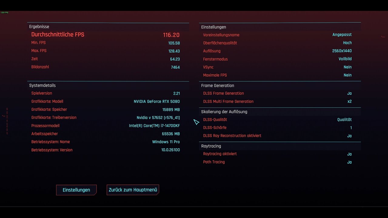 Cyberpunk 2077 WQHD benchmark (Max settings path tracing) NVIDIA RTX ...