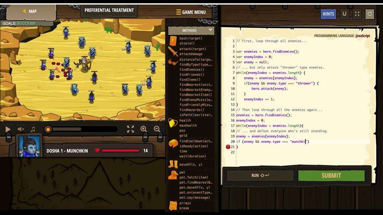 CodeCombat - Preferential Treatment - JavaScript - YouTube