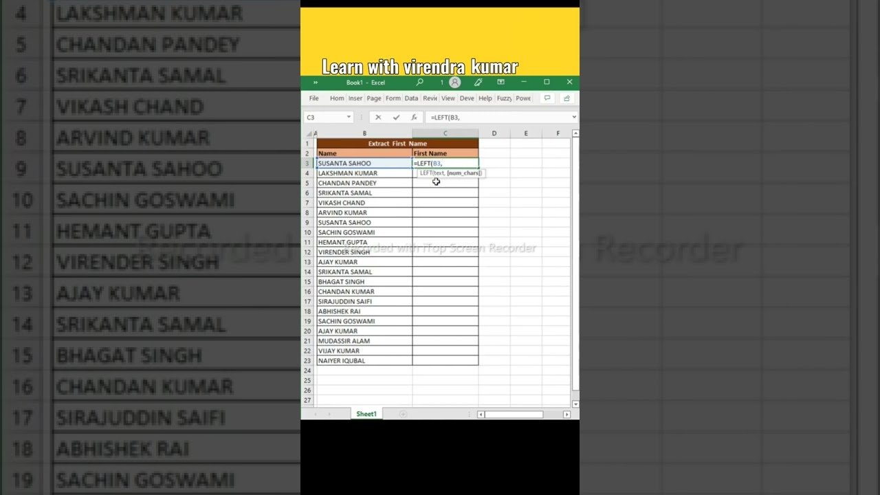 ADVANCE EXCEL Extract First Name From Full Name In Excel exceltips ADVANCE EXCEL Extract First Name From Full Name In Excel exceltips