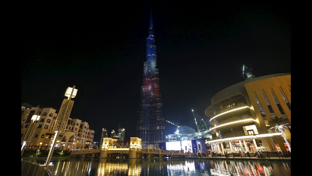 The world's tallest building, illuminated in the colours of the French ...