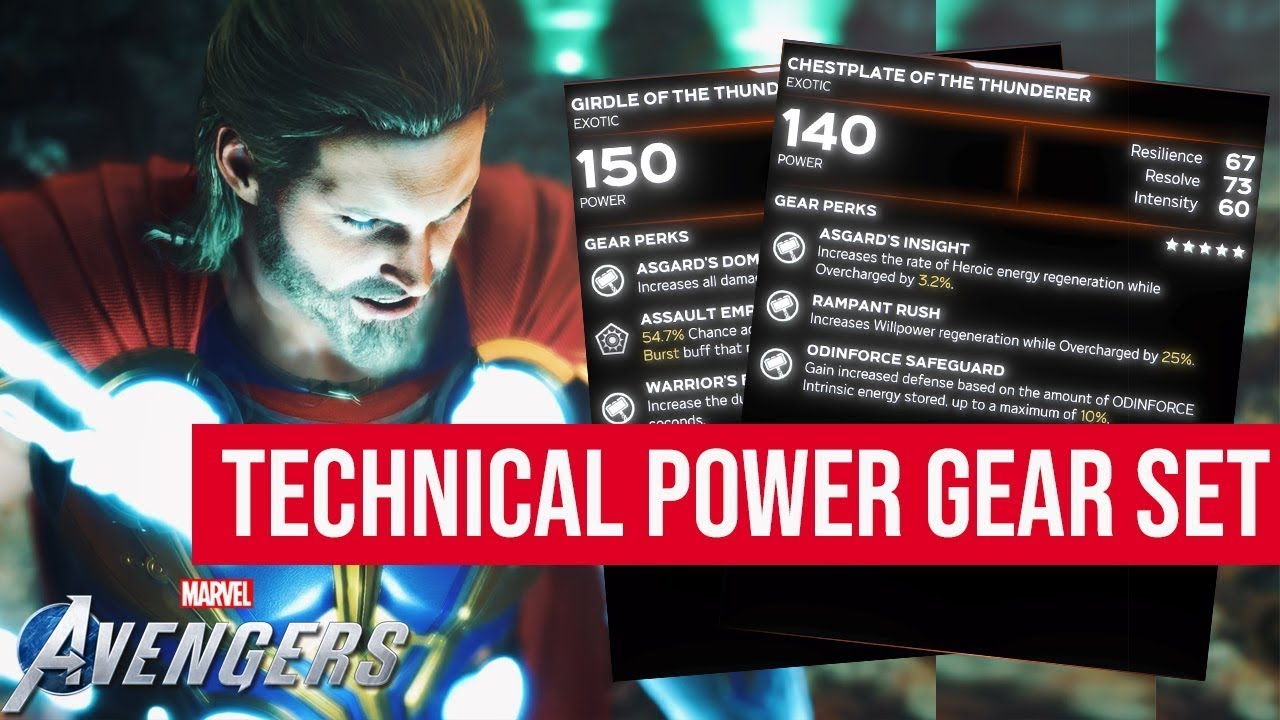 Marvel's Avengers - Gear Guide: Thor - Technical Power (Thunderer) Gear Set - YouTube