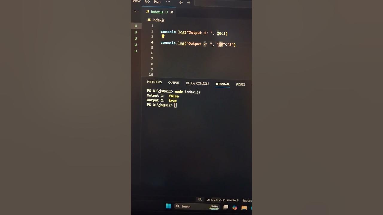 "20" is less than "3" in JavaScript? #javascript #QuizifyCoder - YouTube