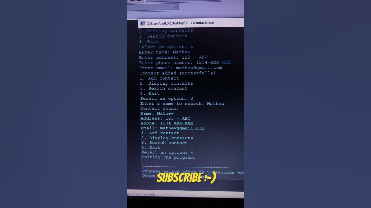 Contact Search Ide Dev C Cppprogramming Youtube