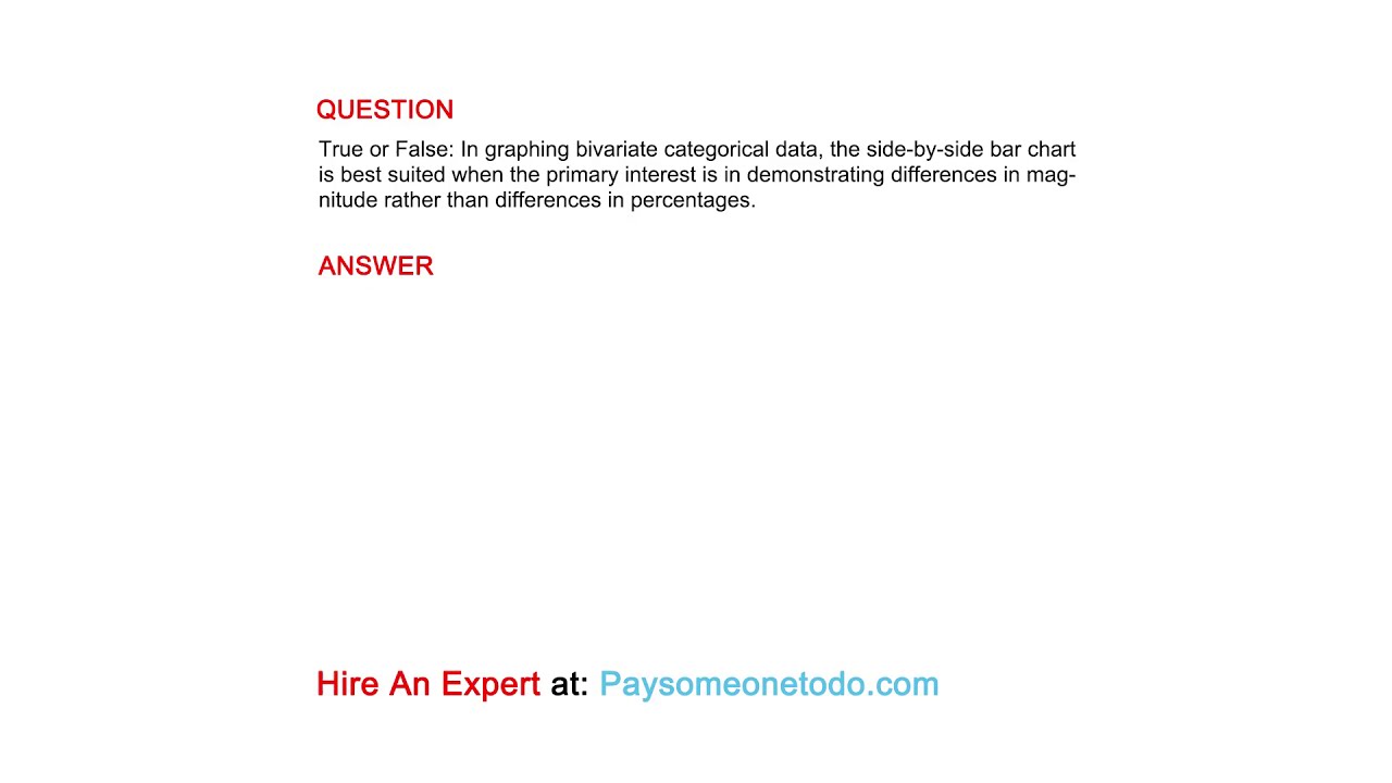 True or False: In graphing bivariate categorical data, the side-by-side ...