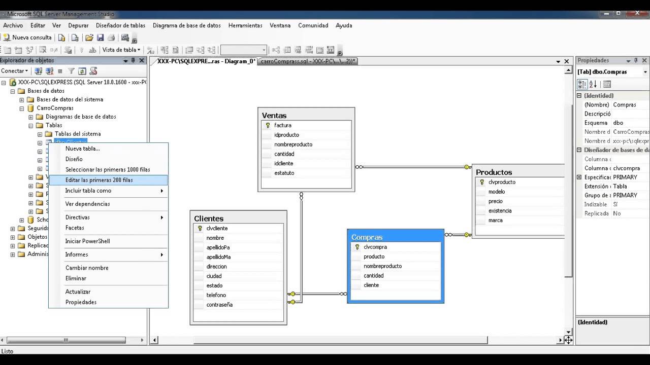 Relaciones entre tablas carrito de compras SQL Visual Studio llaves ...