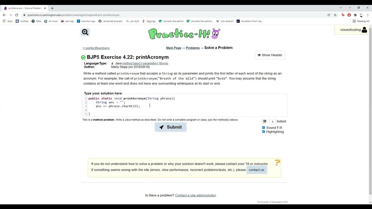 Exercise 4.22 (printAcronym) Java Tutorial || Practice-It - YouTube