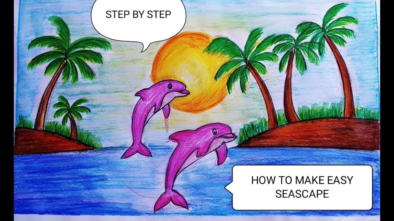 how to draw a seascape step by step - YouTube