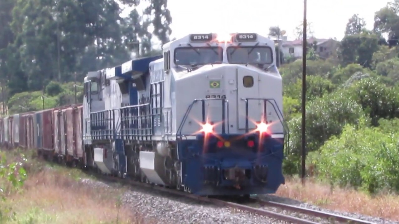 Trem carregado com dupla de DASH-9 #8314 e #8309 RUMO - YouTube