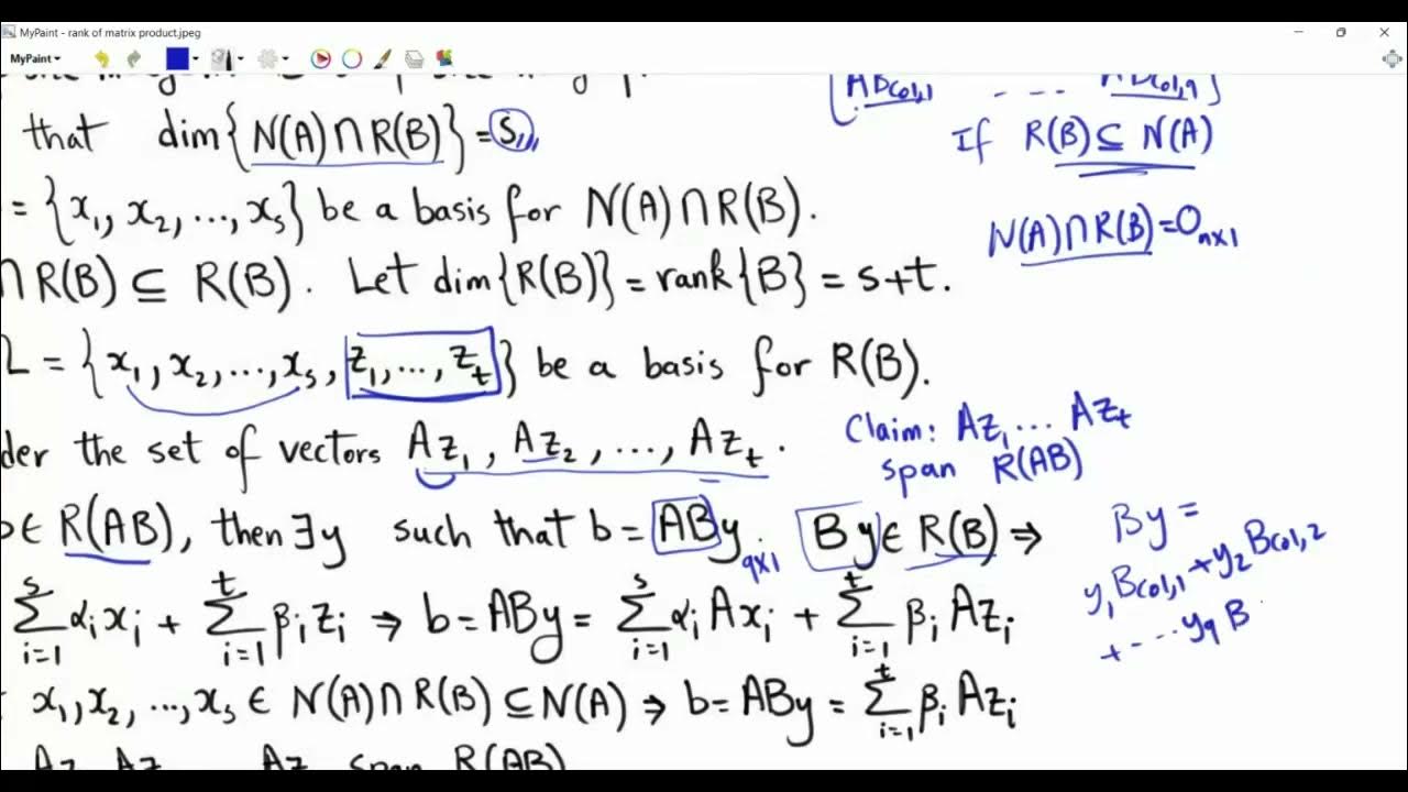 Rank of the Product of Two Matrices rank{AB}=rank{B}-dim{N(A)∩R(B)} - YouTube