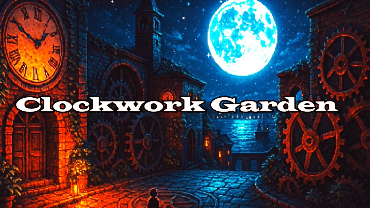 【睡眠/リラックス/作業用】Clockwork Garden - 青い満月と時を刻む街 | 穏やかな夜の癒しの音楽 - YouTube