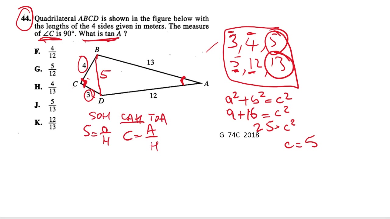 ACT MATH TRIS Q44 SOHCAHTOA QUADRILATERAL MEDIUM - YouTube