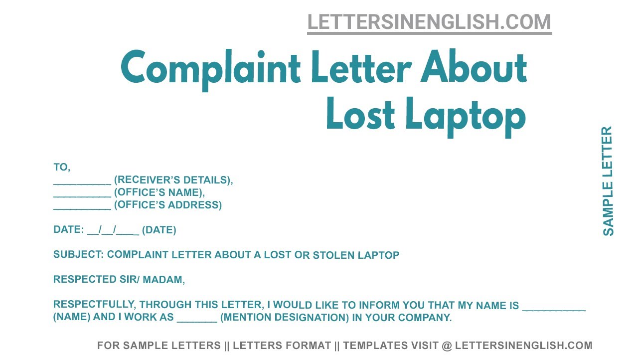 Complaint Letter About Lost Laptop - Sample Letter Complaining About ...