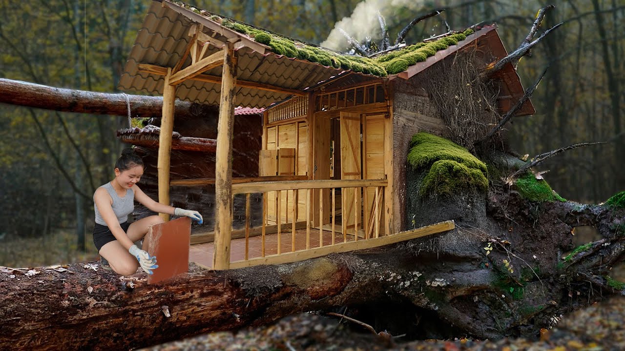 Building a warm and comfortable house for survival, using fallen spruce stumps. Secret Survival ...