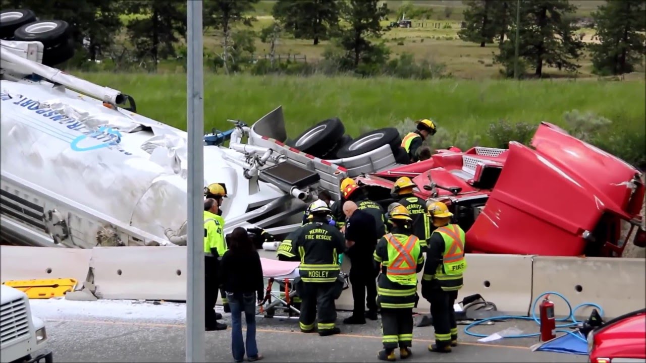 Semi Truck Rolled over on Hwy 5 & Hwy 97c - YouTube