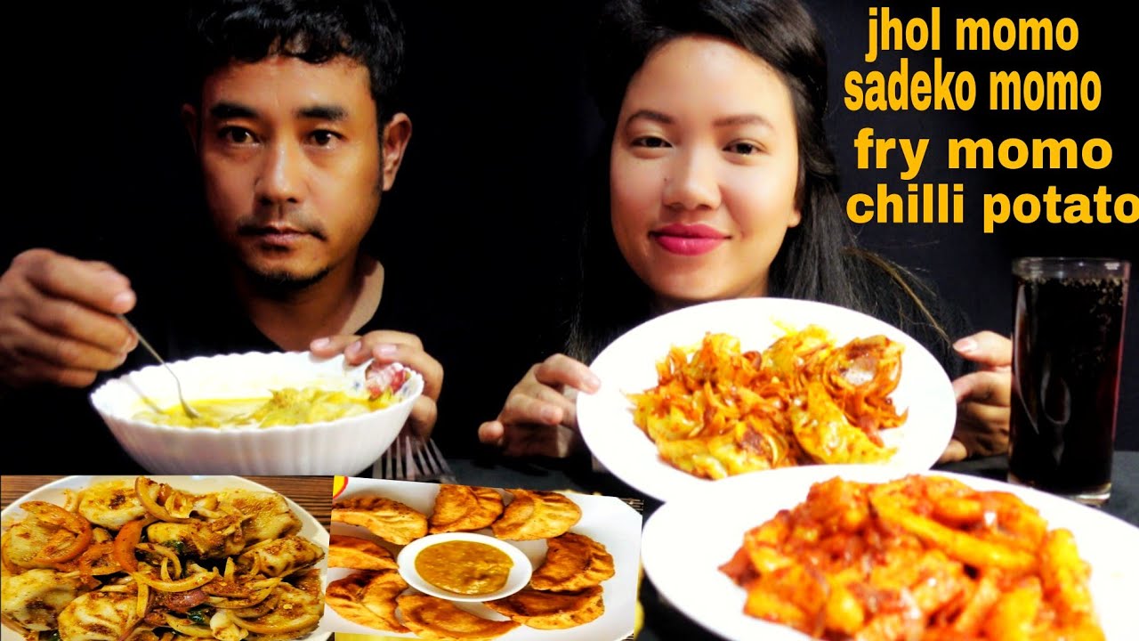 EATING SPICY JHOL MOMO ,FRY MOMO , SADEKO MOMO | DUMPLINGS | CHILLI ...