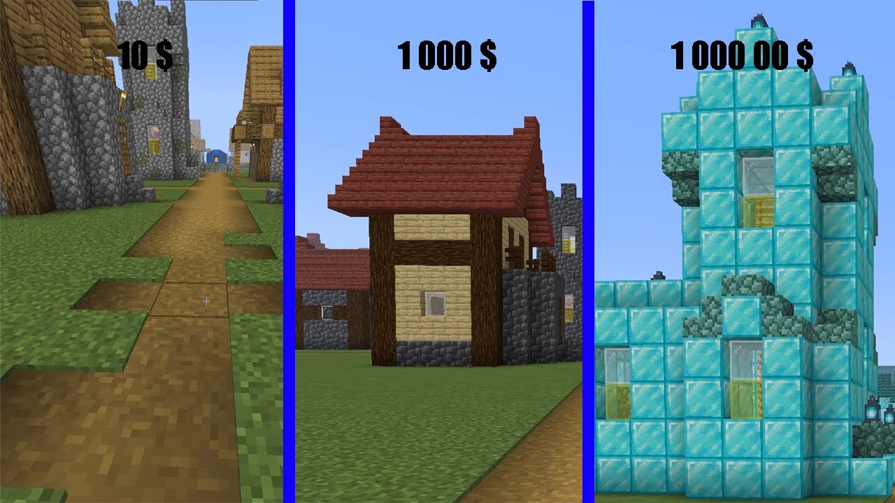 VILLAGE HOUSES for $10 $1,000 $1,000,000 in MINECRAFT - YouTube