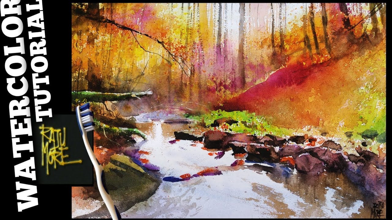Easy Watercolor Tutorial: Painting an Autumn Landscape with a Waterfall ...