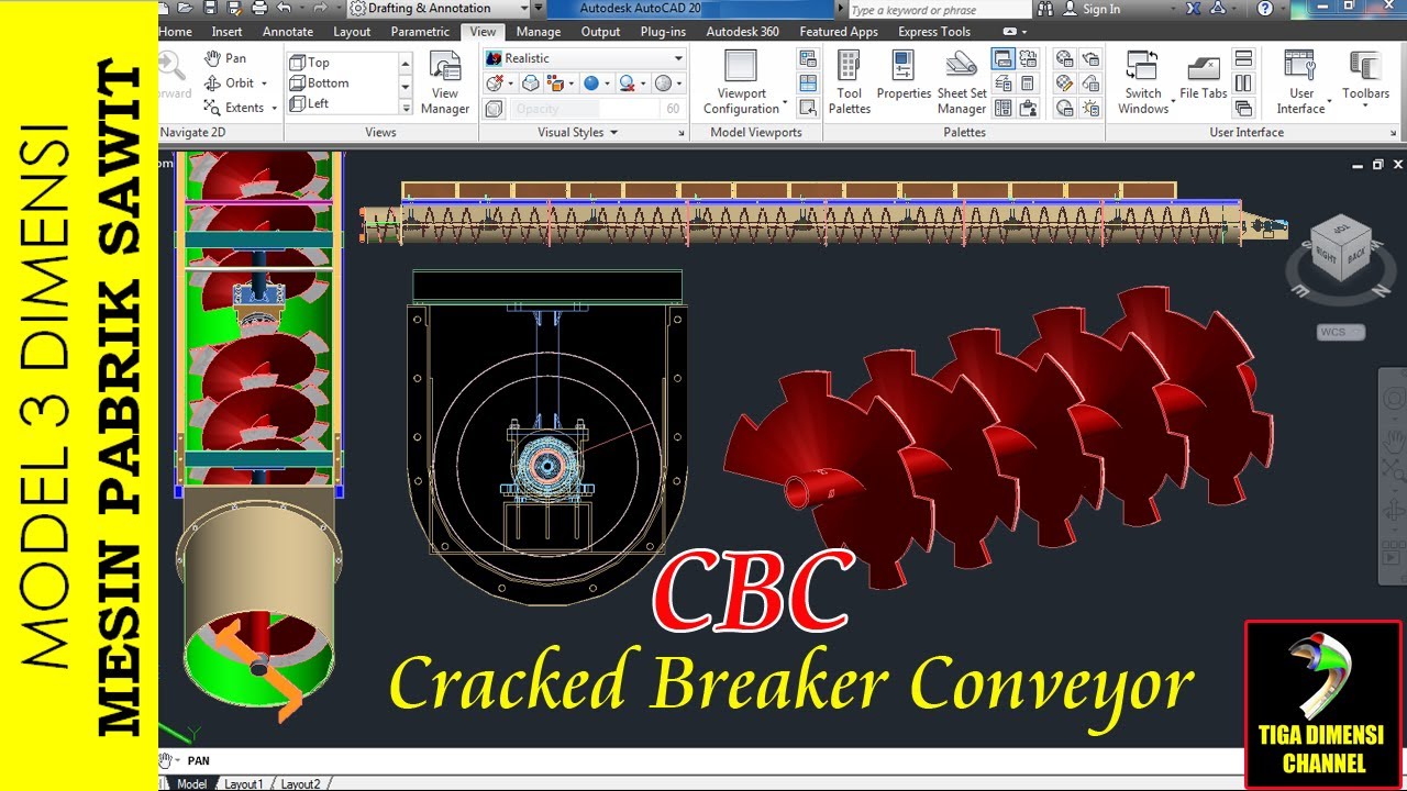 model 3d cake breaker conveyor cbc mesin pabrik sawit - YouTube