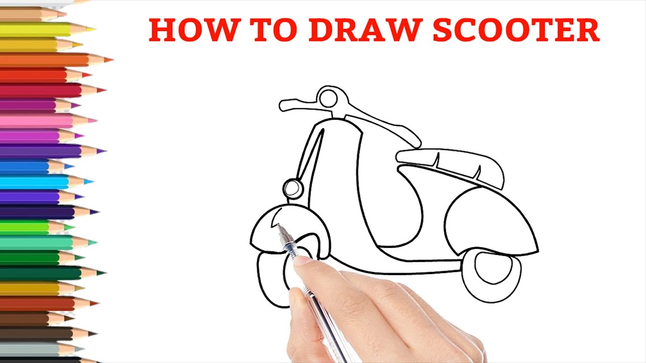 How to Draw Scooter - Step by Step for Beginners | Mady Arts - YouTube