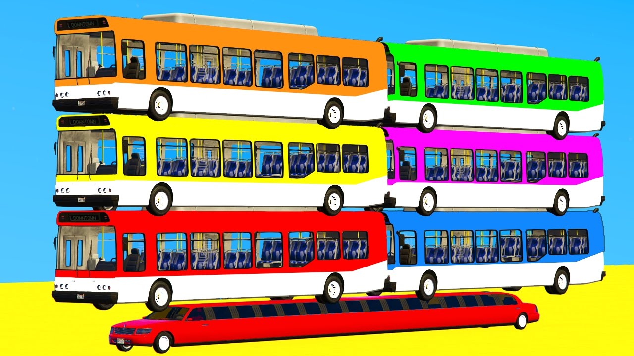 COLOR BUS on Long Car & Spiderman Cartoon for kids with Cars ...