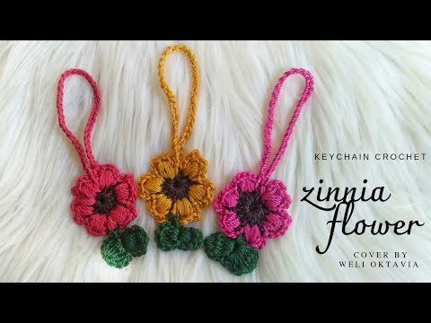 cara membuat ganci rajut bunga Zannia || Keychain crochet Zannia flower ...