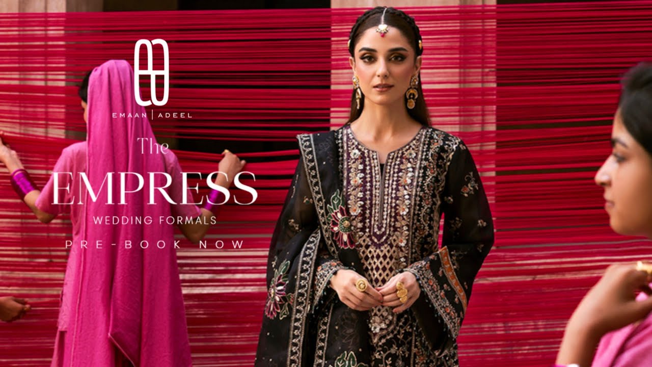 Emaan Adeel The EMPRESS Wedding Formals 2025 | Maya Ali | Farasha Thread Lines Embroidered Lawn ...