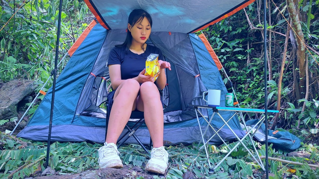 Solo Camping🏕️ Wild Beauty Girl In The Forest | Relaxing In The ...