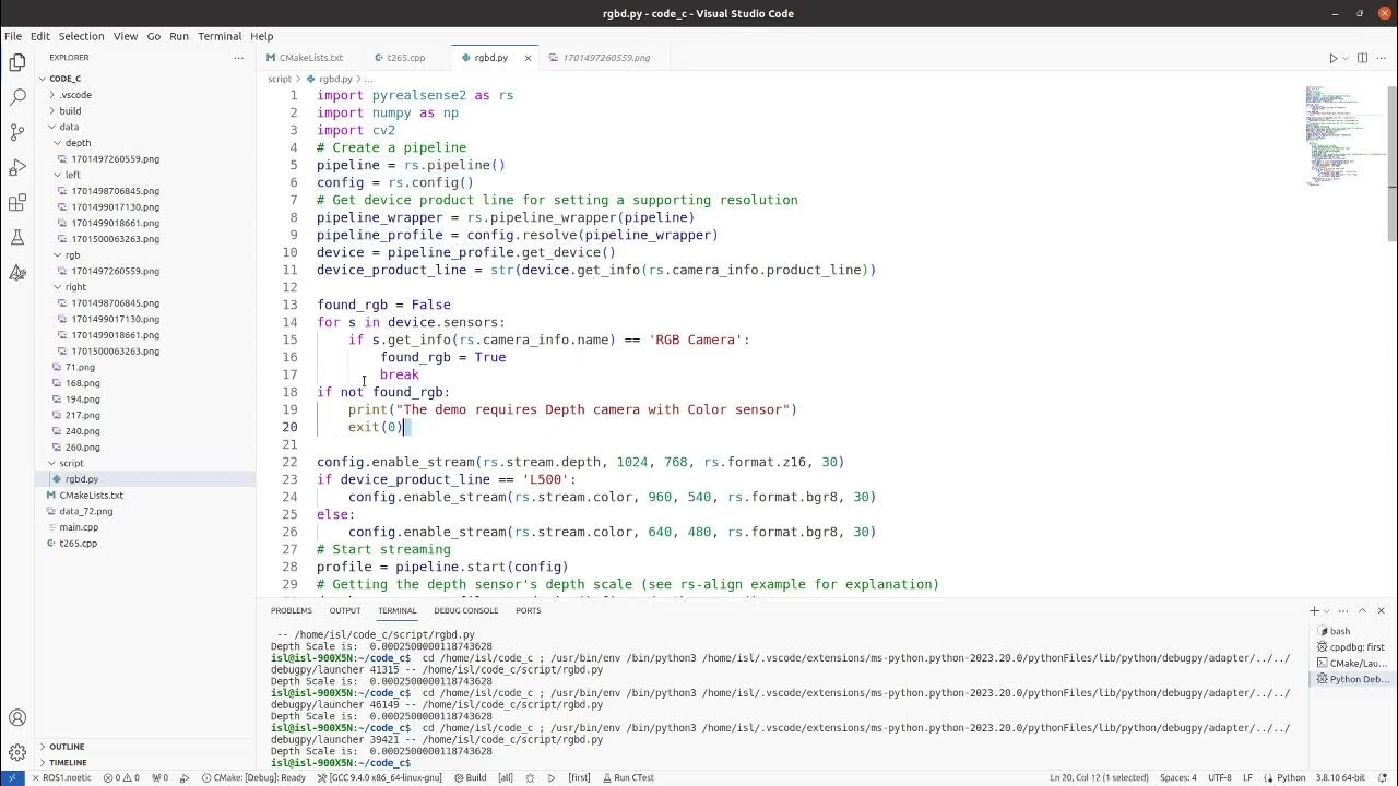 Capture rgbd images from realsense camera L515 with python - YouTube