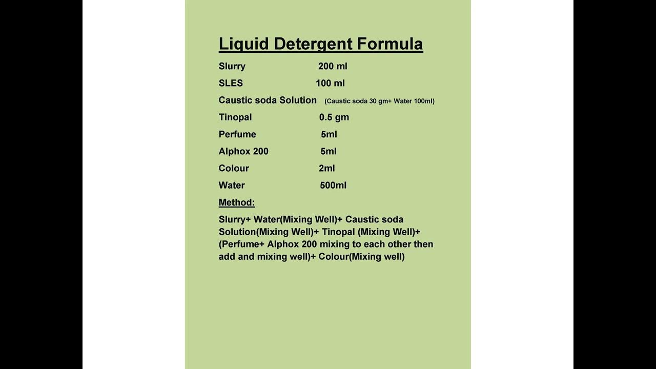 Liquid Detergent Formula - YouTube