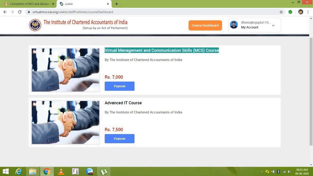 Live Demo of ICAI Virtual MCS and Advance IT registration and payment ...