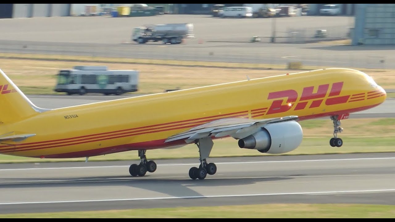DHL (ATI) Boeing 757-200F [N531UA] takeoff from PDX - YouTube