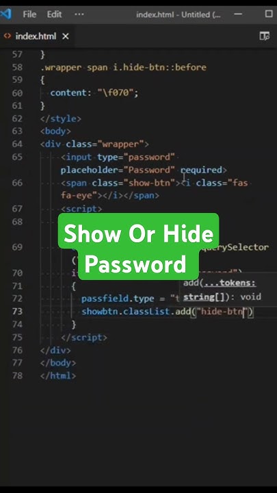 Show/Hide Password Toggle Using HTML CSS And JavaScript #coding #shorts #shortsfeed # ...