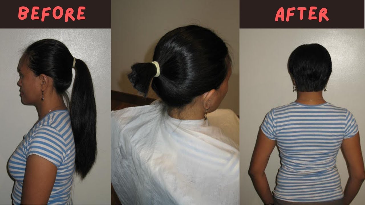 Pretty Asian girl long hair surprise chopped short #haircut # ...