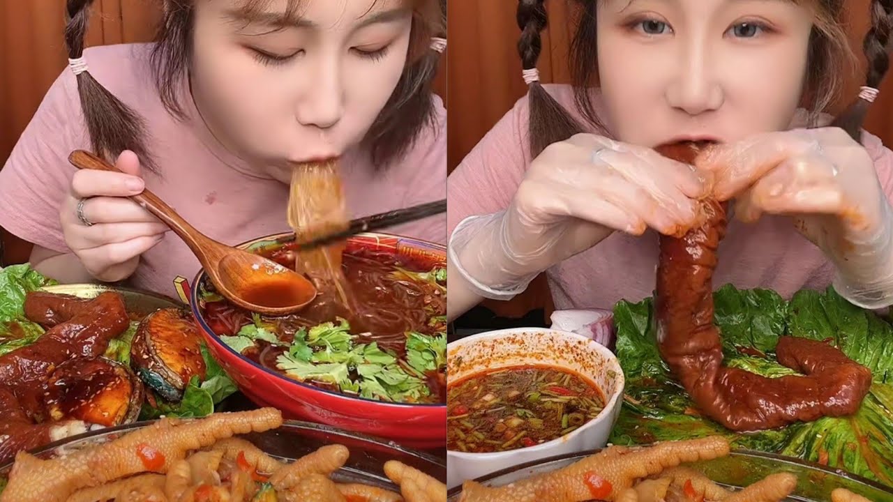 Serving Delicious Pig Intestines, Spicy Noodles and Dessert - YouTube
