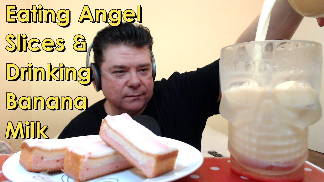 ASMR - Eating Angel Slices And Drinking Banana Milk - YouTube