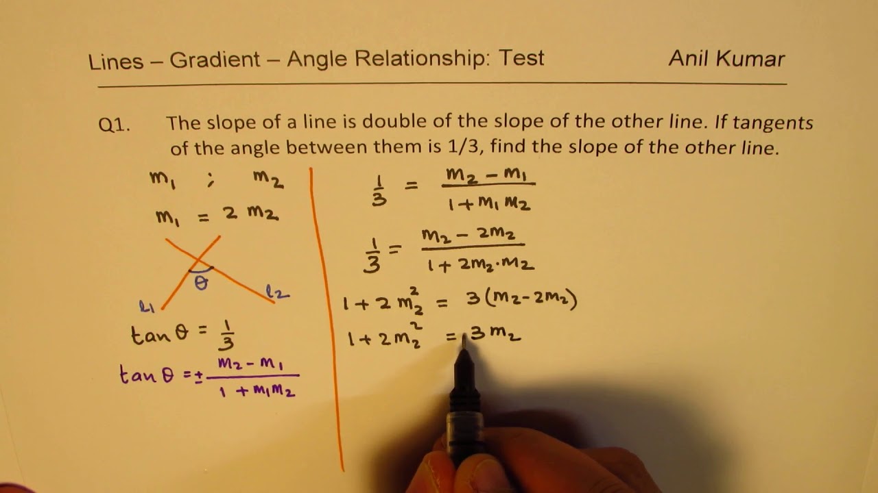Slope of line is double with tangent of Angle between given Find Slope ...