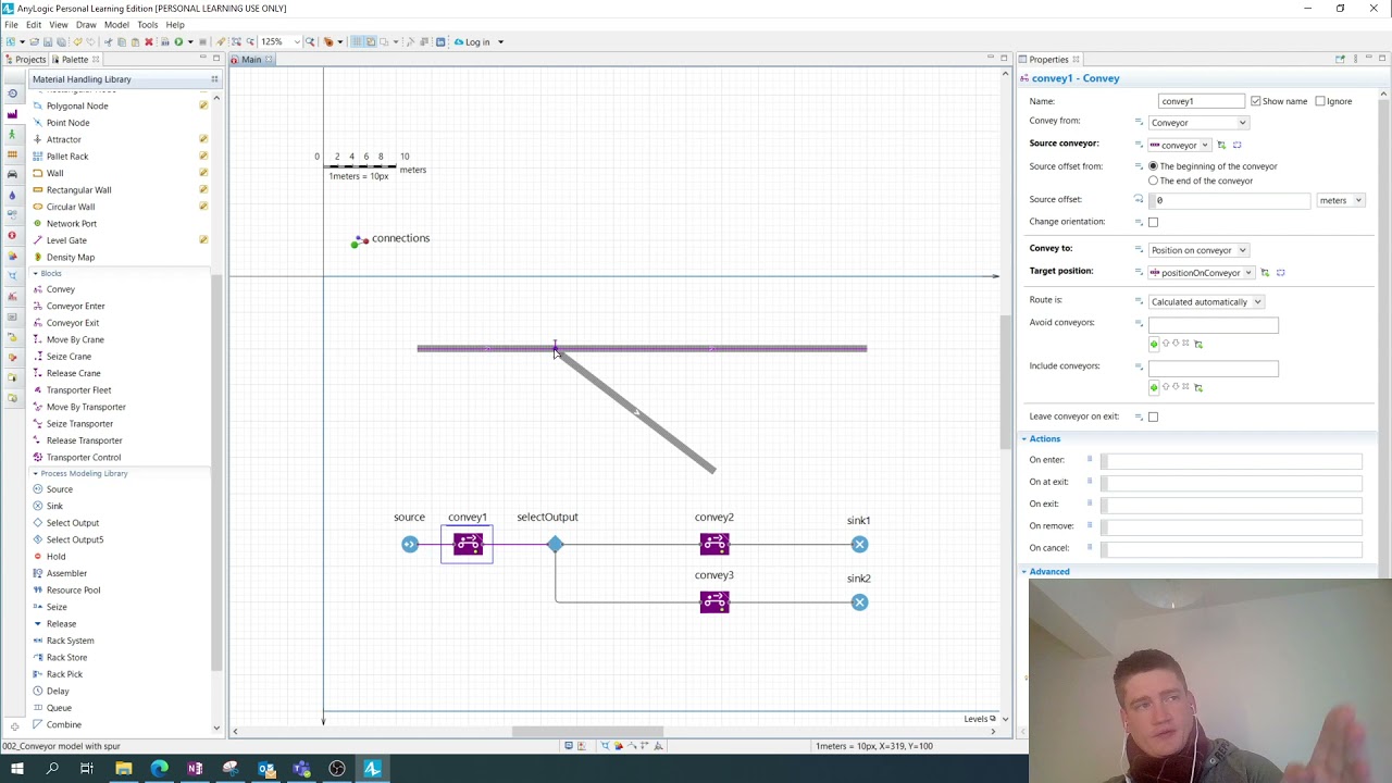 [EN 73] Conveyor line with spur in AnyLogic - YouTube