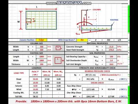 FOOTING DESIGN_ECCENTRIC AND CONCENTRIC_EXCEL SPREADSHEET - YouTube