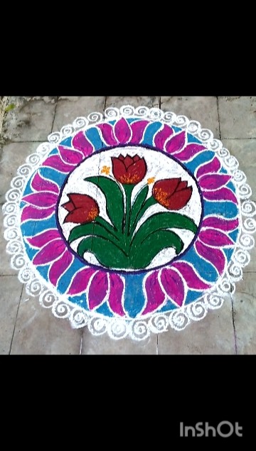 Tulip flower rangoli design #rangoli #kolam #flowerdesign #muggulu # ...