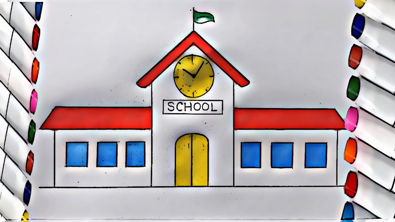 How to Draw a My School 🏫 Patshala 🏫School Scenery,Drawing and Painting ...
