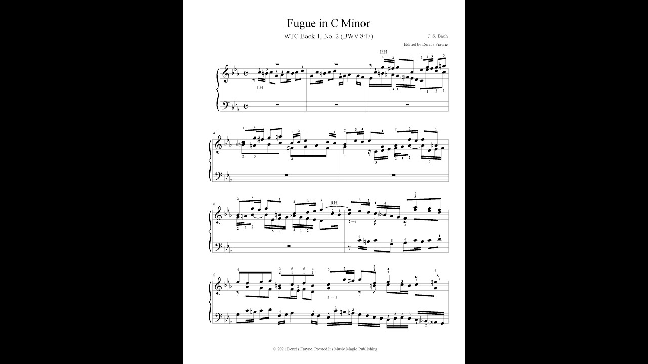 Fugue in C Minor, WTC Book 1 No. 2 (BWV 847), by Johann Sebastian Bach ...