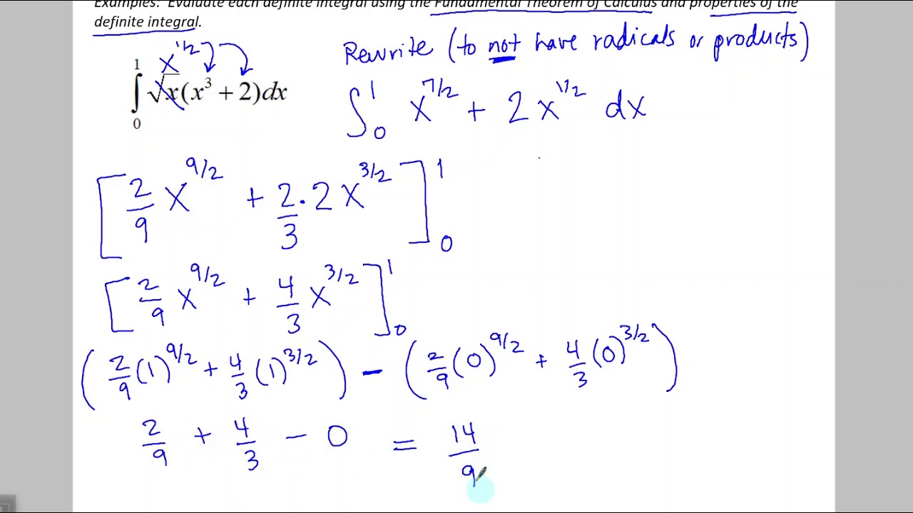 5.4a Properties of Def Int and with FTC - YouTube