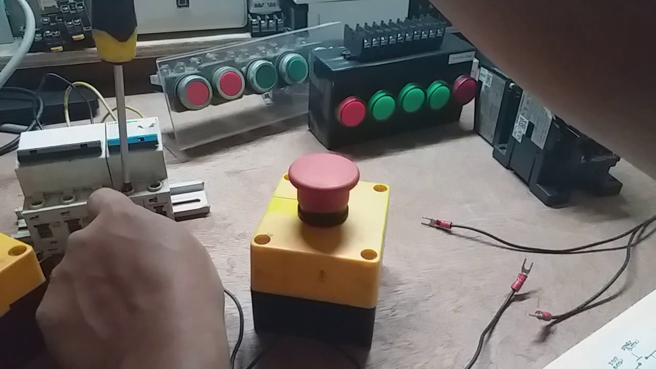 Basic DOL star stop inserting emergency stop and key switch - YouTube